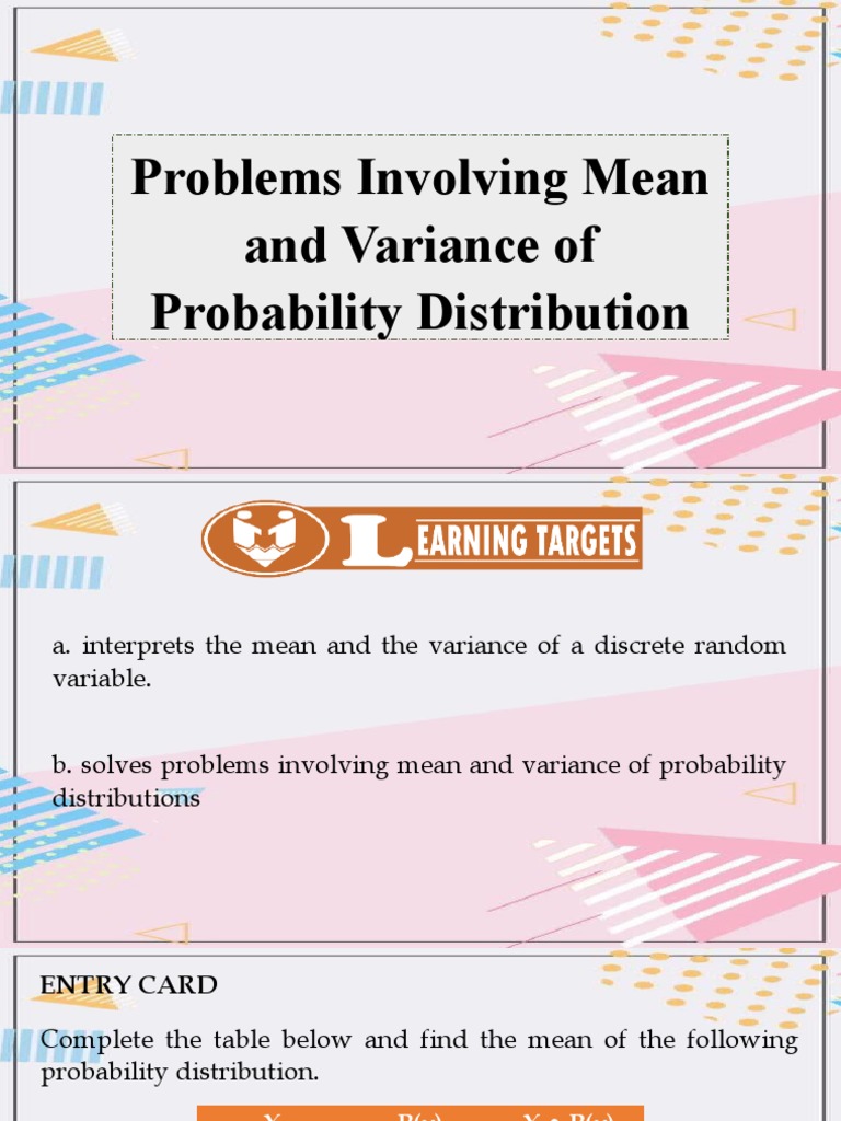 Mean and Variance in Probability Problems | PDF | Mean | Probability ...