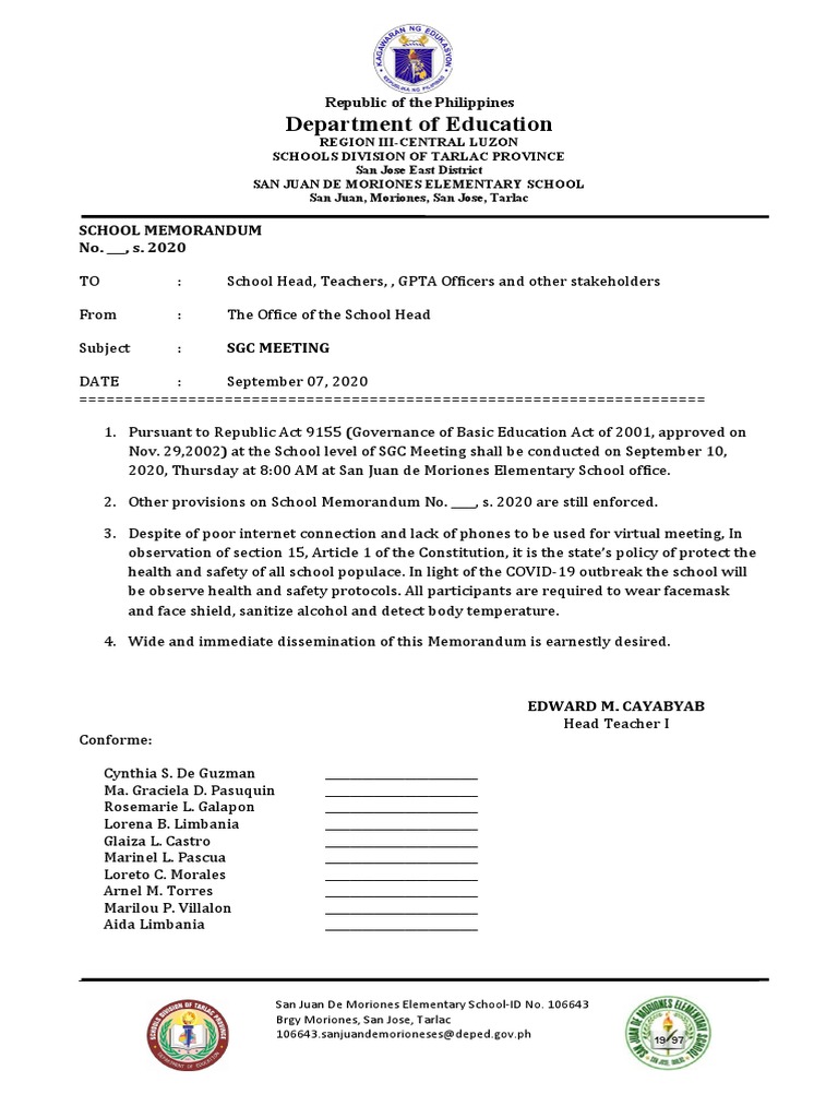 SGC School Memorandum | PDF | Justice | Crime & Violence