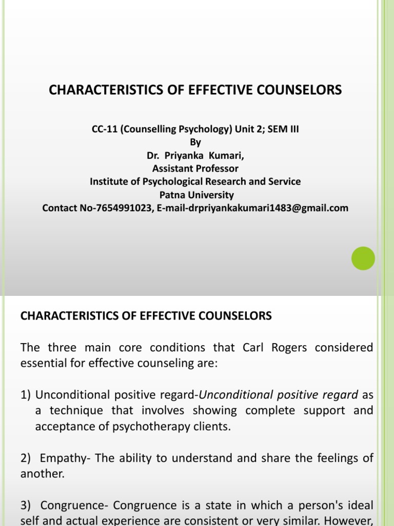 Characteristics of Effective Counsellor | PDF | Psychotherapy ...