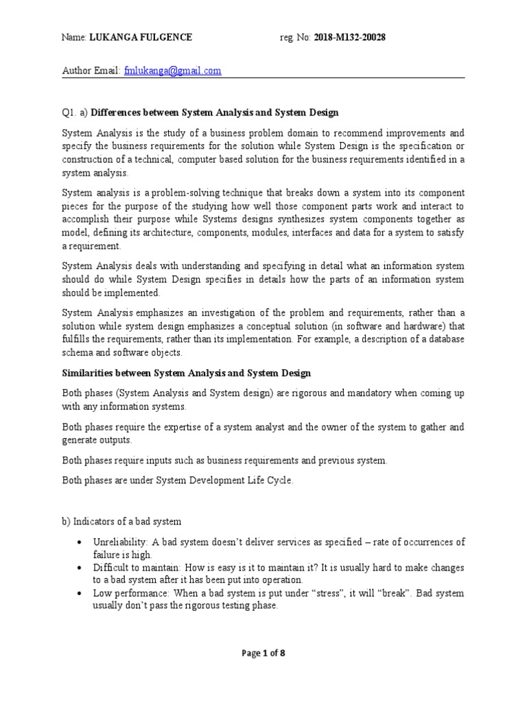Differences Between System Analysis and System Design | PDF | System ...