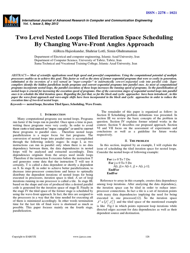 Two Level Nested Loops Tiled Iteration Space Scheduling by Changing Wave Front Angles Approach ...