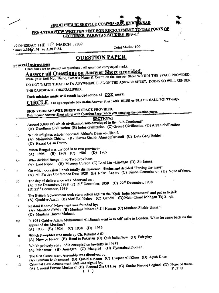 Pakistan Studies Lecturer Past Papers Spsc Pdf Pdf