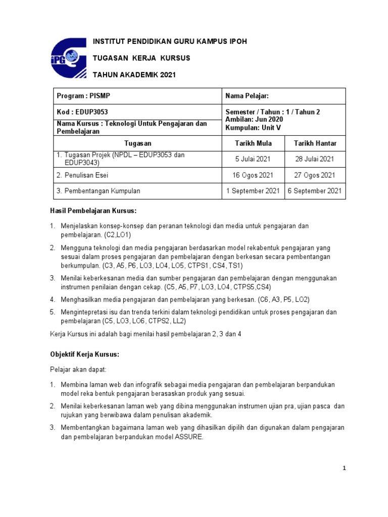 Soalan Tugasan EDUP3053 Sem 2 2021 | PDF | Seni
