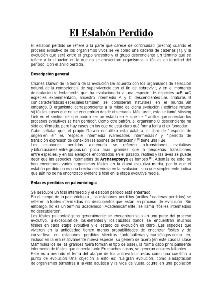 El Eslabón Perdido | PDF | Evolución | Especies