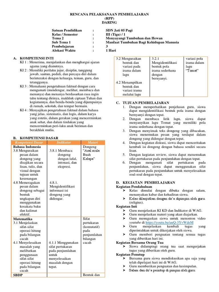 RPP Kelas 3 Tema 2 Subtema 1 Pembelajaran 3 | PDF | Karier & Perkembangan | Kesehatan Holistik