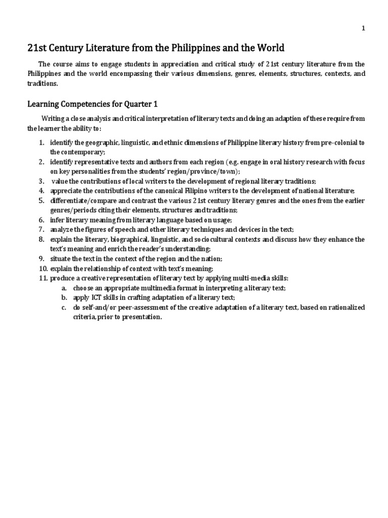 Module 1 (A) - 21st Century Philippine Literature (Week 1) | PDF ...