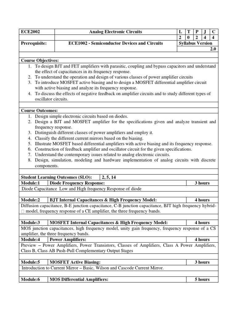Ece2002 - Analog-Electronic-Circuits Complete Syllabus | PDF ...