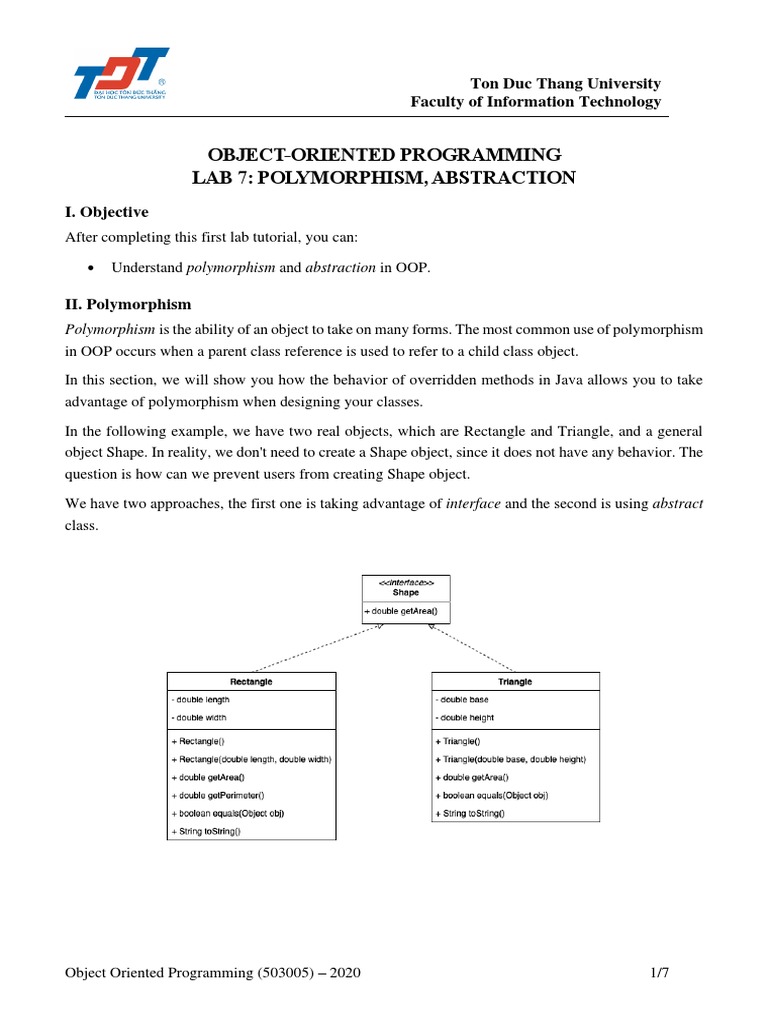 Object-Oriented Programming Lab 7: Polymorphism, Abstraction | PDF | Class (Computer Programming ...