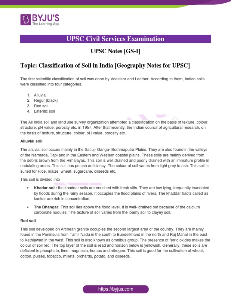 Classification of Soil in India Geography Notes For UPSC1 | PDF | Soil ...