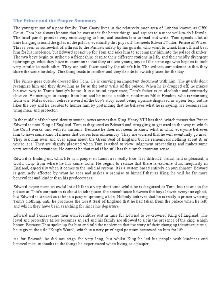 The Prince and The Pauper Summary | PDF | The Prince And The Pauper