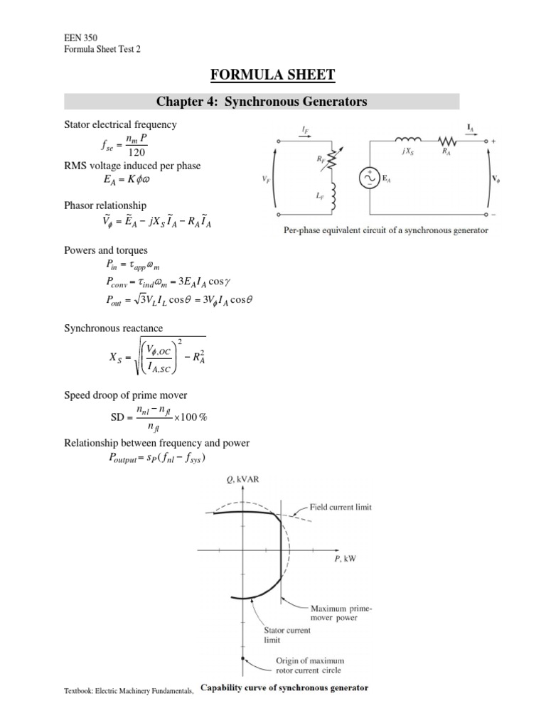EEN 350 Spring 2019 Formula Sheet Test 2 | PDF