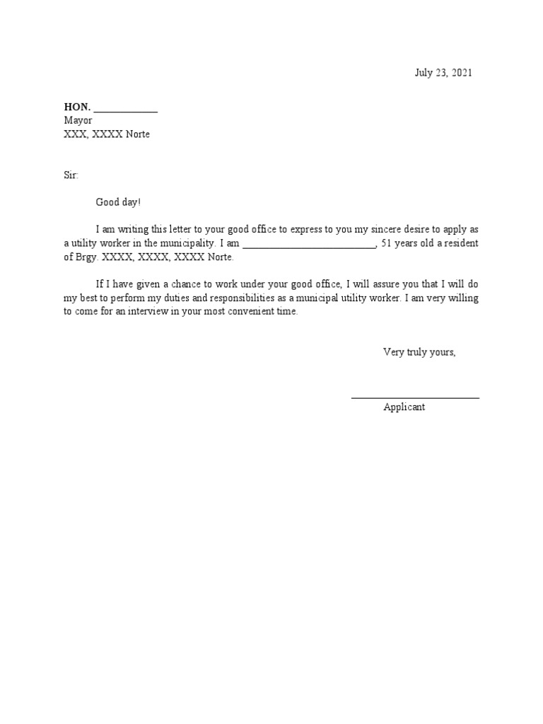 Utility Worker Application Letter | PDF