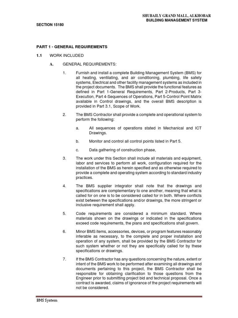SECTION 15180 BMS and Automatic Controls | PDF | Electrical Wiring ...