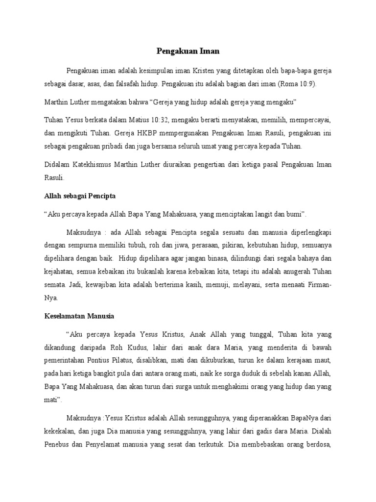 Bahan Parguru Malua - Pengakuan Iman | PDF