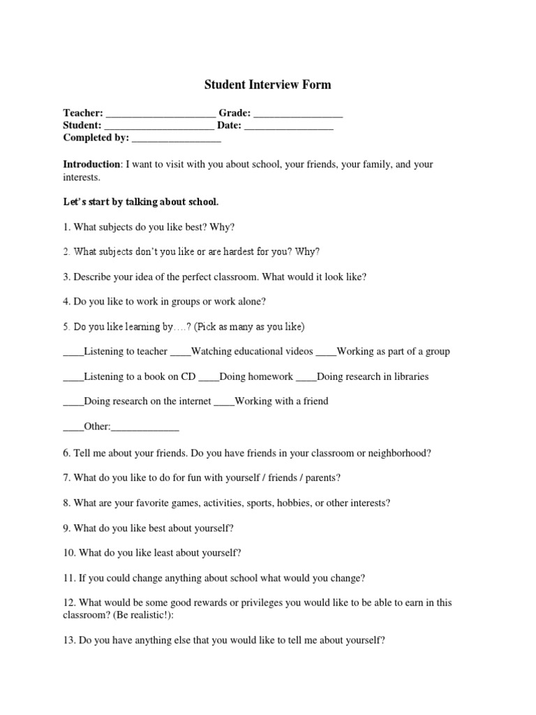 Student Interview Form in PDF | PDF