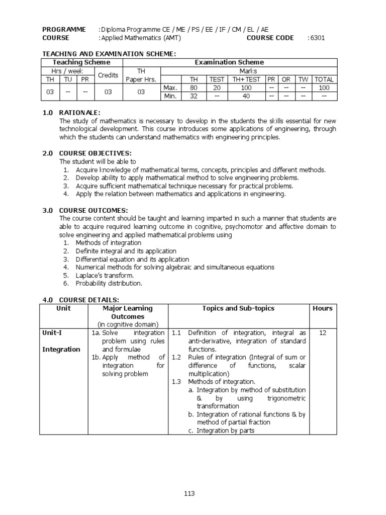 Amt Syllabus | PDF | Laplace Transform | Integral