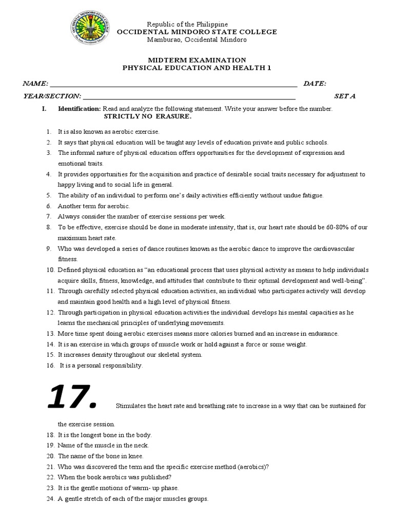 PE and Health Midterm Examination Guide | PDF | Physical Fitness ...