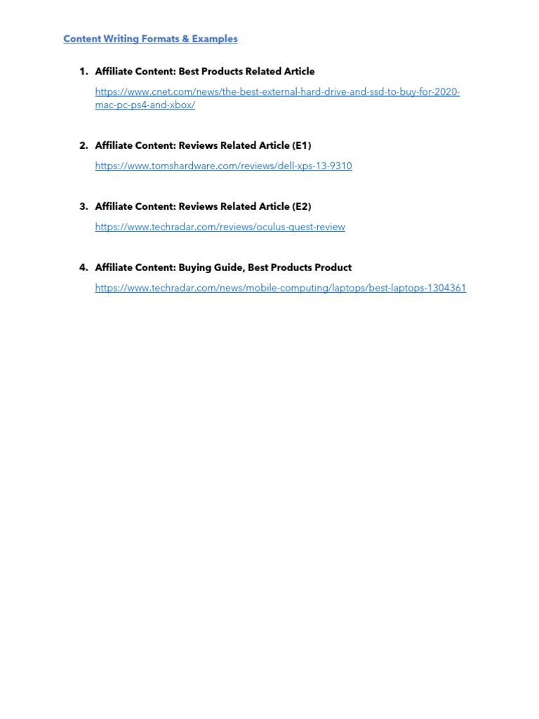 Content Writing Formats & Examples (To Read) | PDF