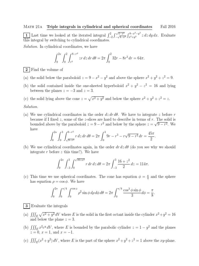 Evaluating Triple Integrals in Spherical Coordinates | PDF | Sphere ...