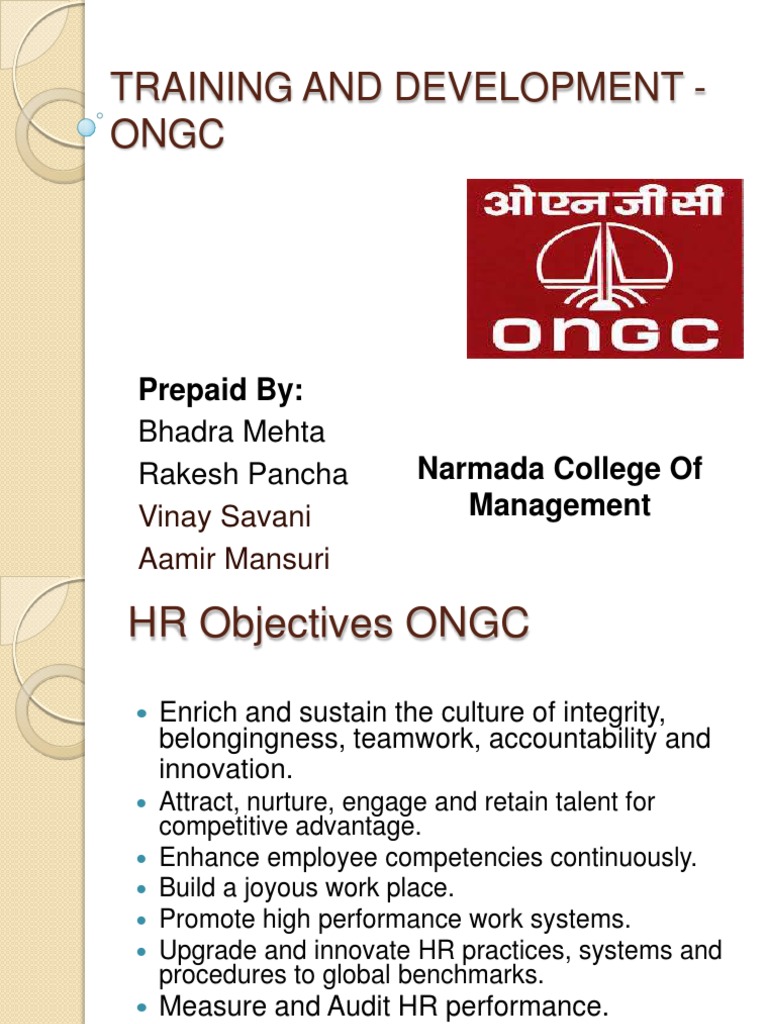 Training and Development - Ongc: Prepaid By: Narmada College of ...