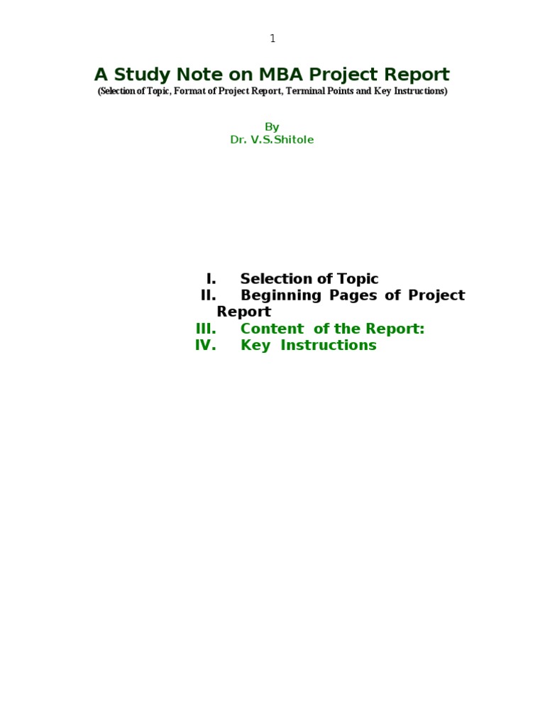 A Study Note On MBA Project Report | PDF | Sampling (Statistics) | Survey Methodology