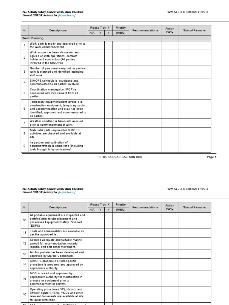 SIMOPS Safety Review Checklist | PDF
