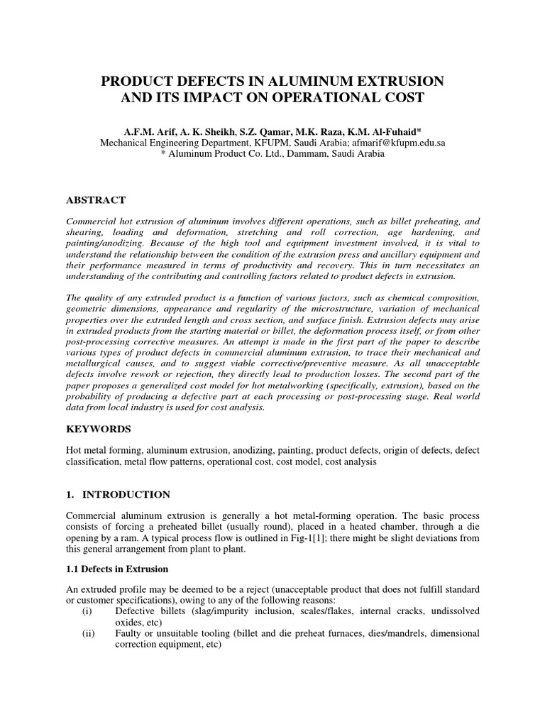 Product Defects in Aluminum Extrusion and Its Impact On Operational ...