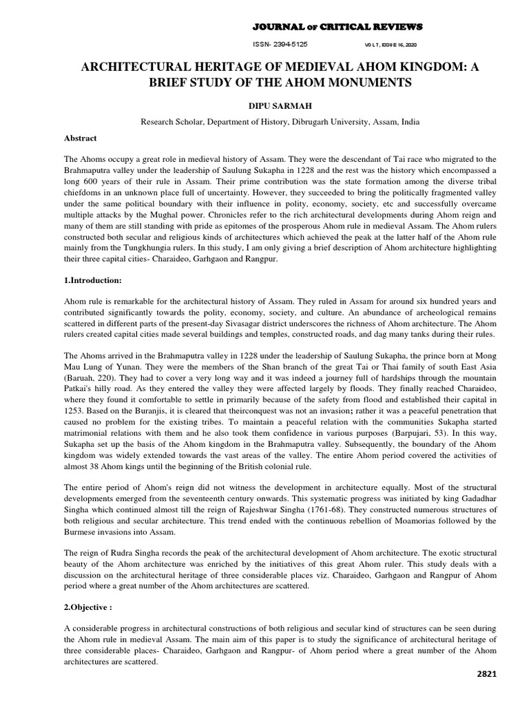 Architectural Heritage of Medieval Ahom Kingdom: A Brief Study of The ...