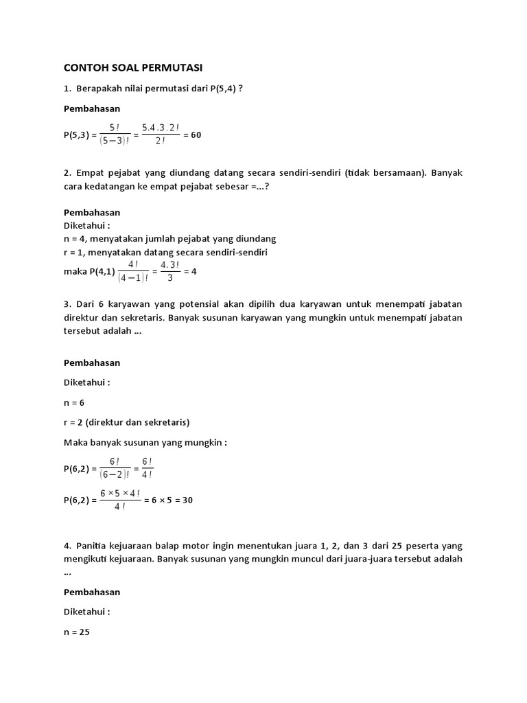 Contoh Soal Permutasi Dan Kombinasi | PDF