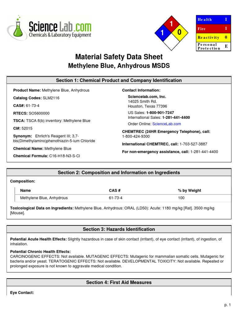 Msds Methylene Blue (Metilen Blue) | PDF | Toxicity | Water
