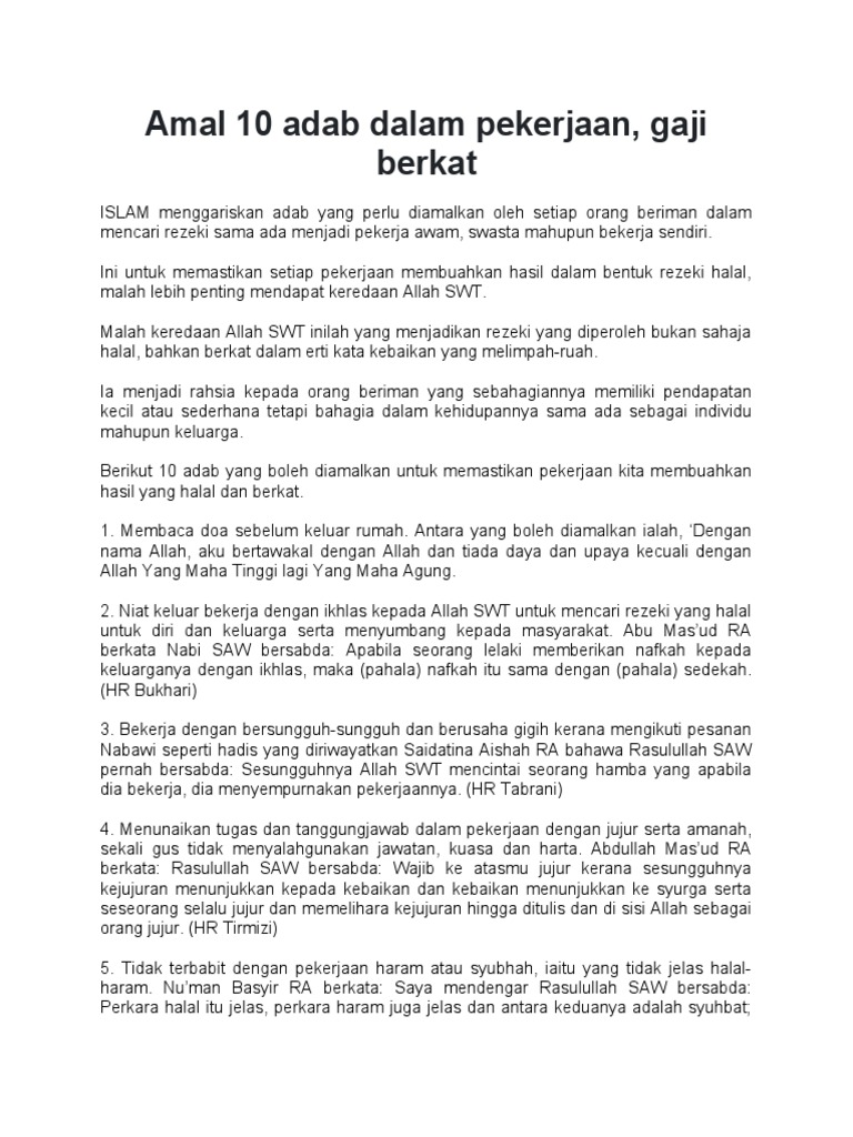 10 Adab Kerja Berkat dalam Islam | PDF