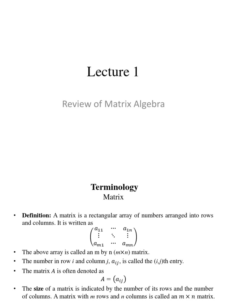 Matrix Algebra Fundamentals: A Review of Key Matrix Concepts and ...