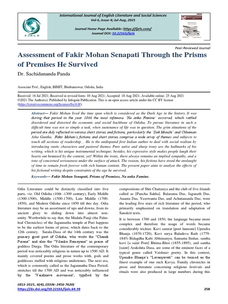 Assessment of Fakir Mohan Senapati Through The Prisms of Premises He ...