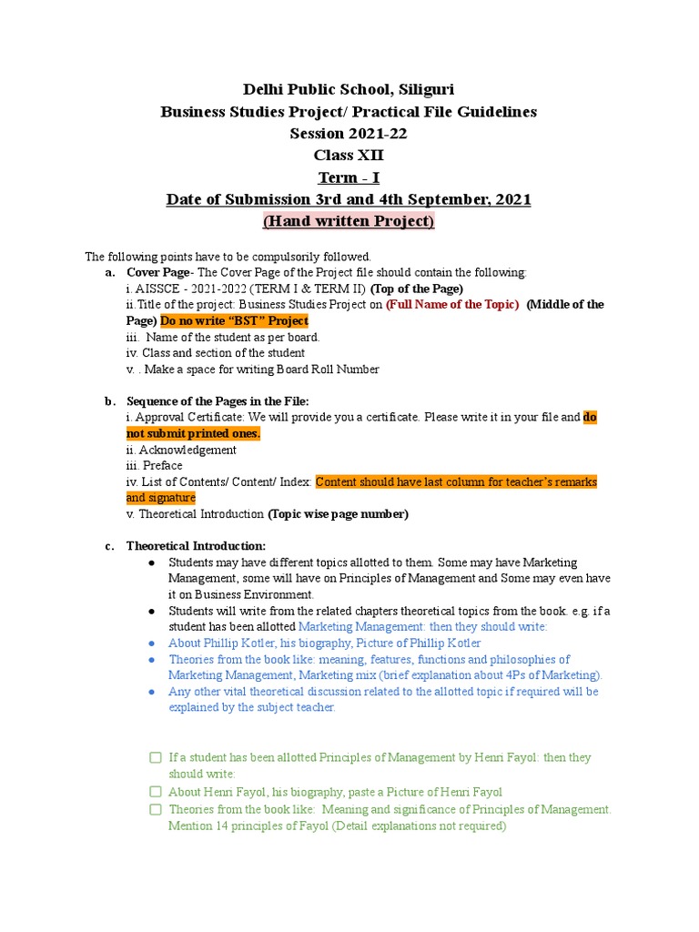 Business Studies Project Guidelines 2021-22 Class XII | PDF | Communication