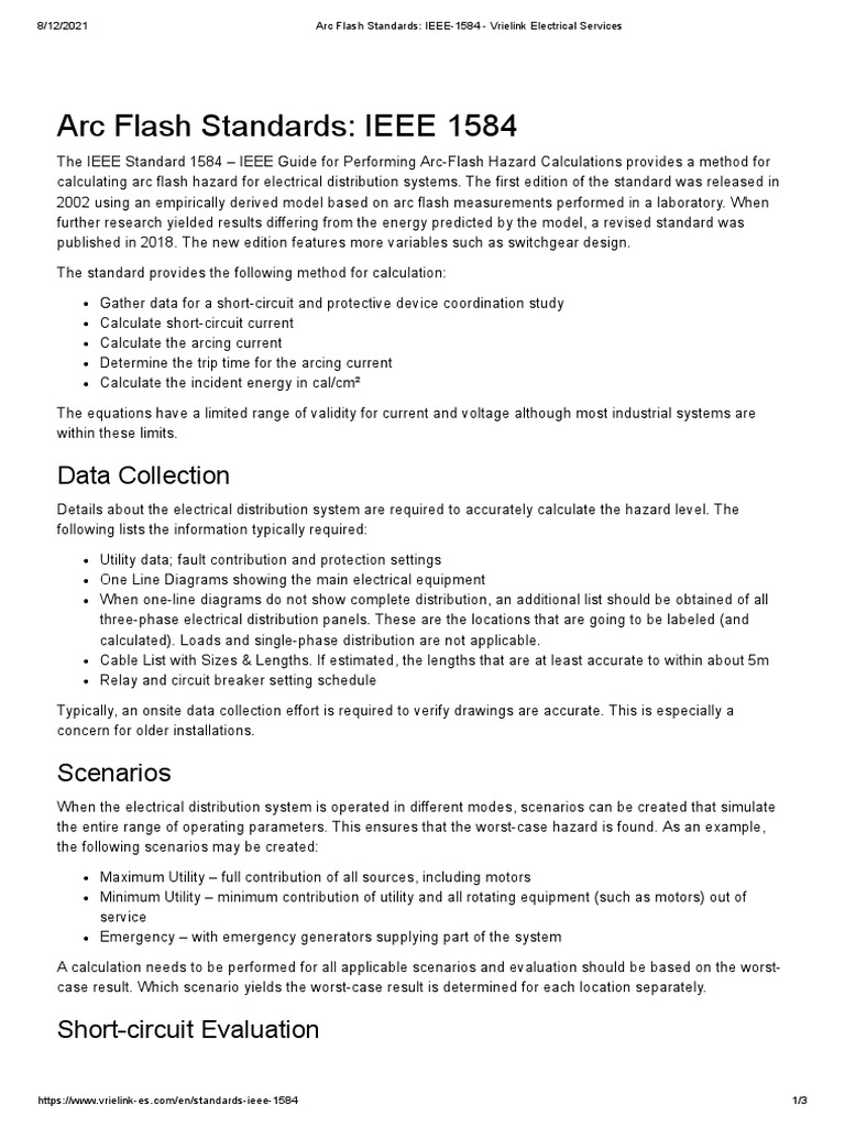Arc Flash Standards - IEEE-1584 - Vrielink Electrical Services | PDF ...