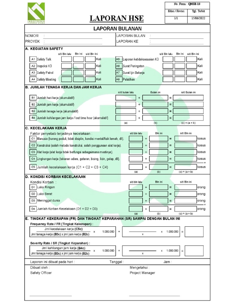 Form Laporan Bulanan k3 | PDF