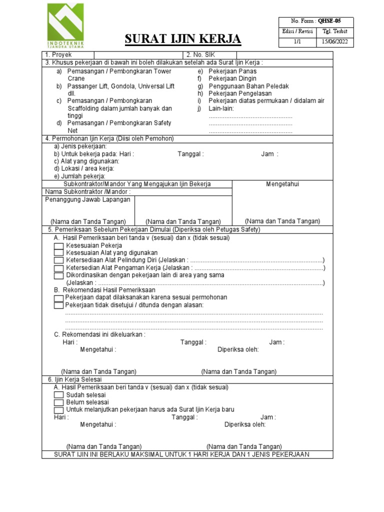 41 Form Surat Ijin Kerja | PDF