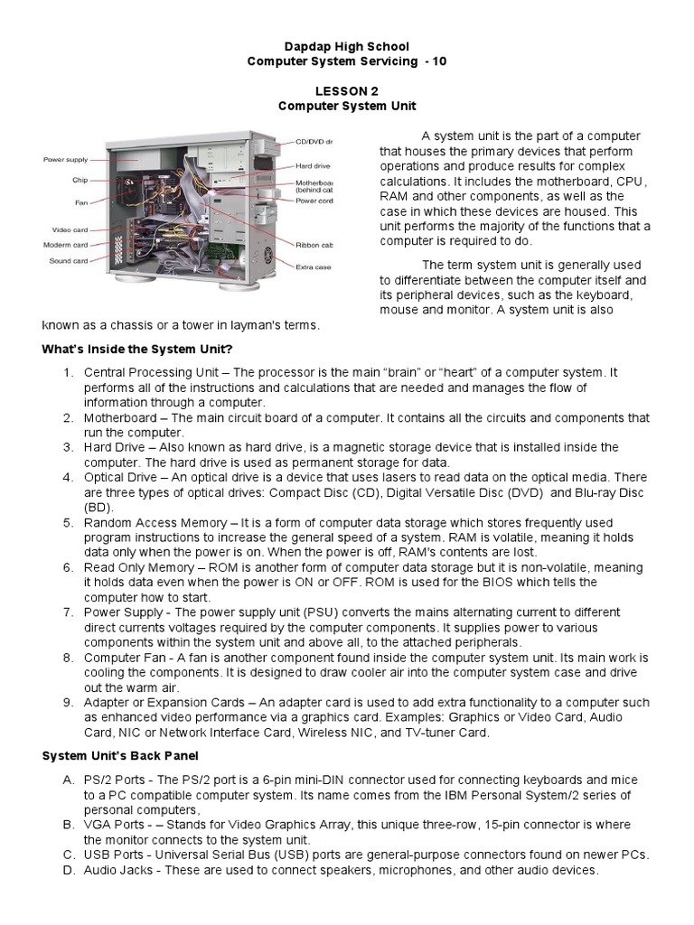 Dapdap High School Computer System Servicing - 10 Lesson 2 Computer System Unit | PDF | Computer ...
