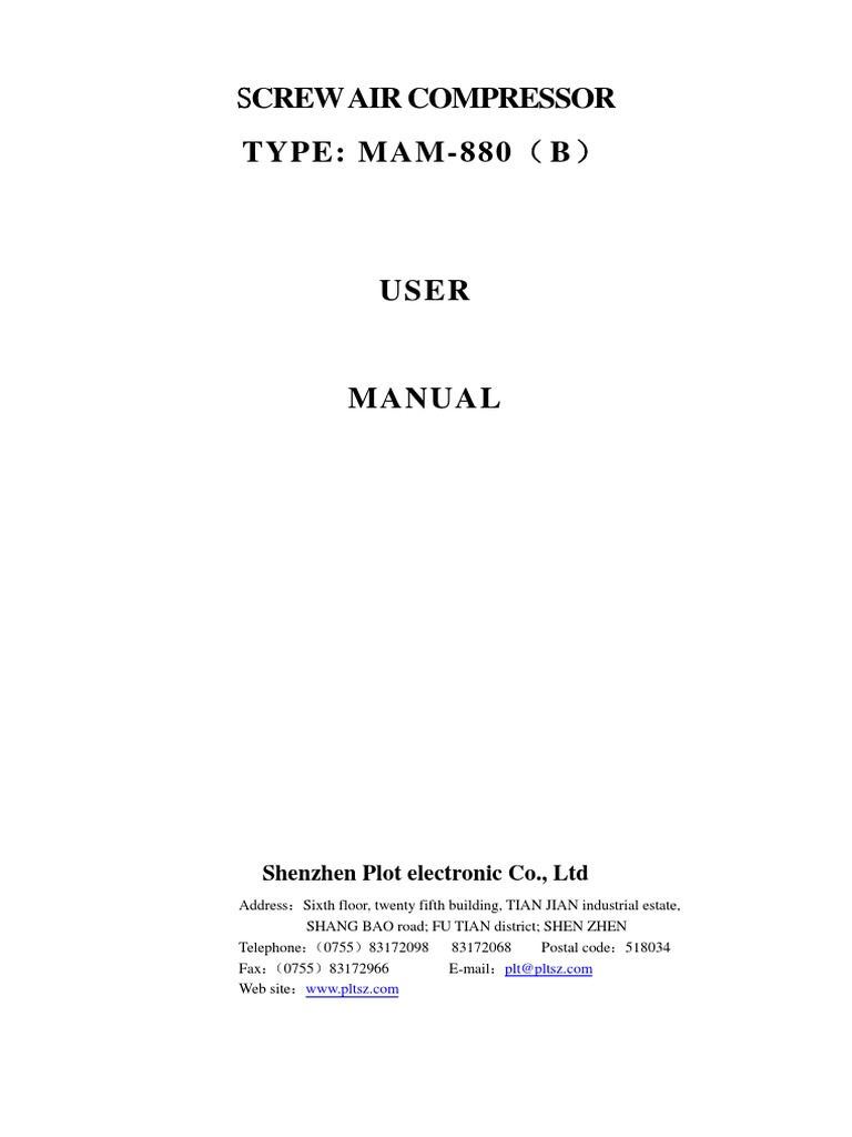 TYPE: MAM-880 B : Screw Air Compressor | PDF | Menu (Computing ...
