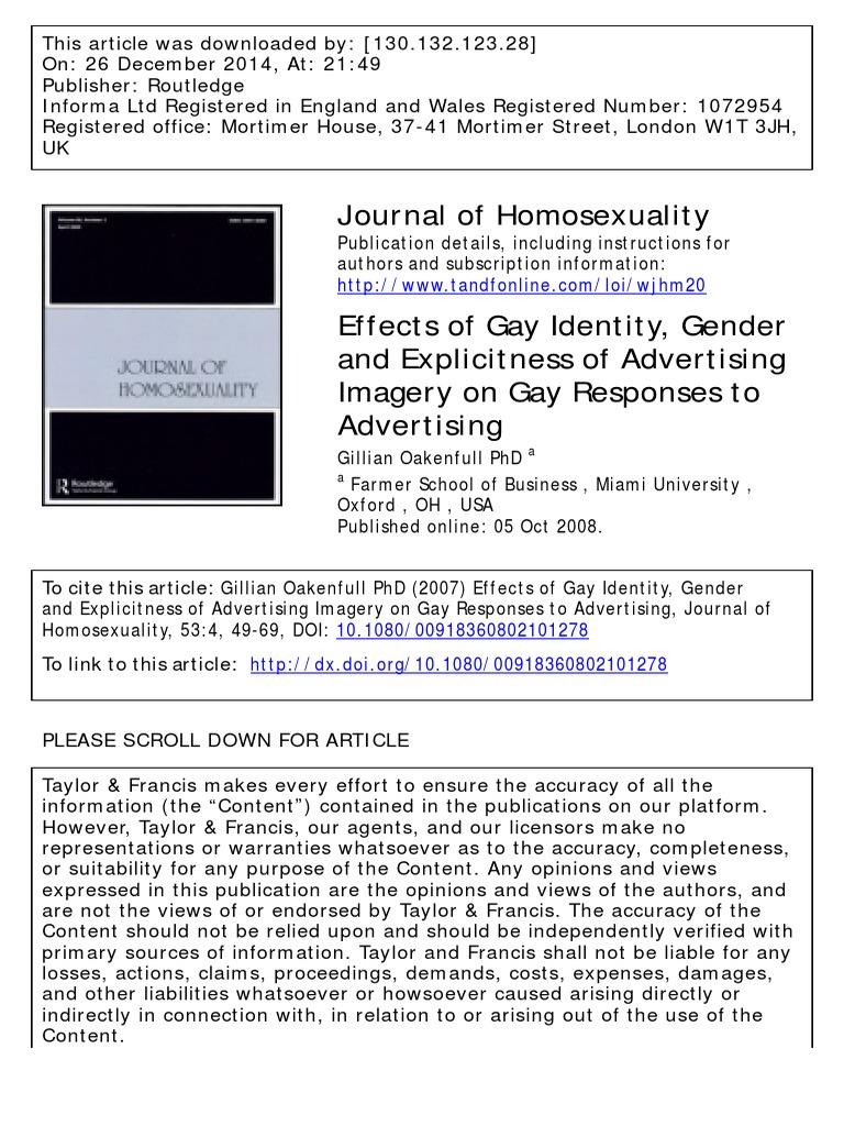 Journal of Homosexuality: To Cite This Article: Gillian Oakenfull PHD ...