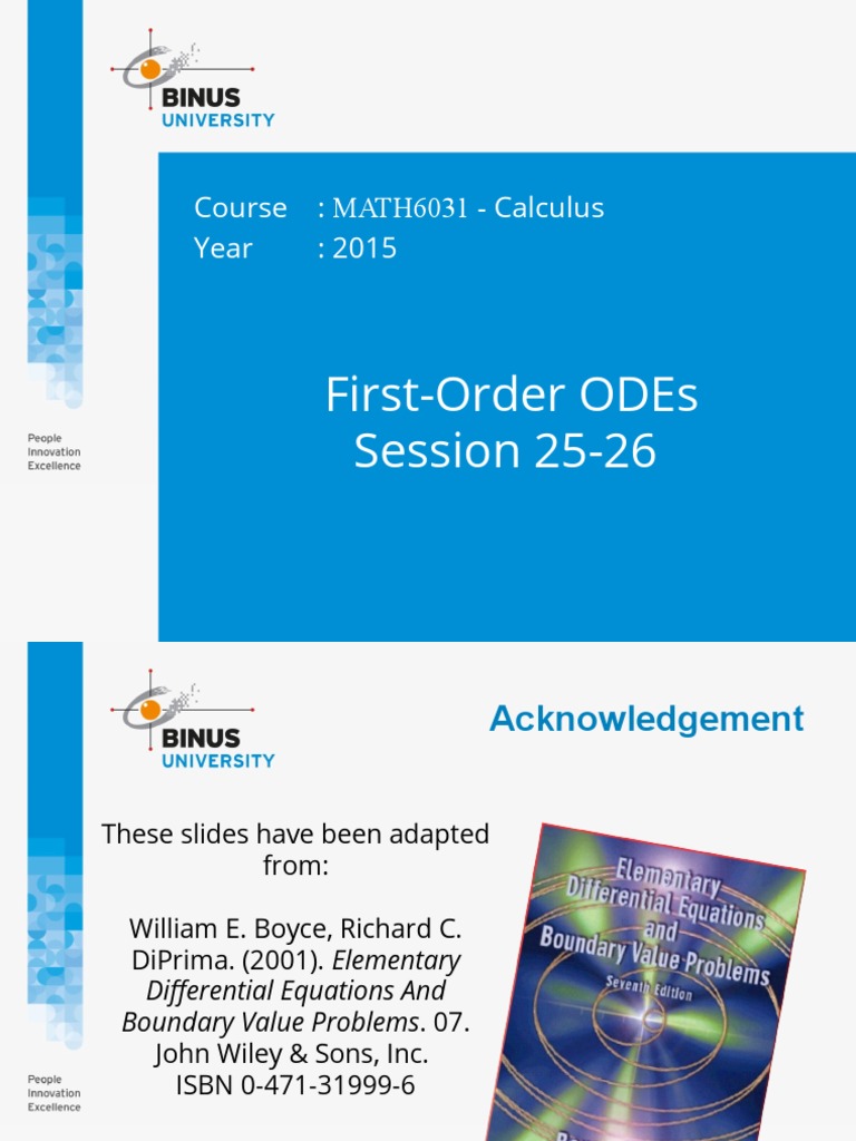 First Order Odes Session 25 26 Course Math6031 Calculus Year 2015