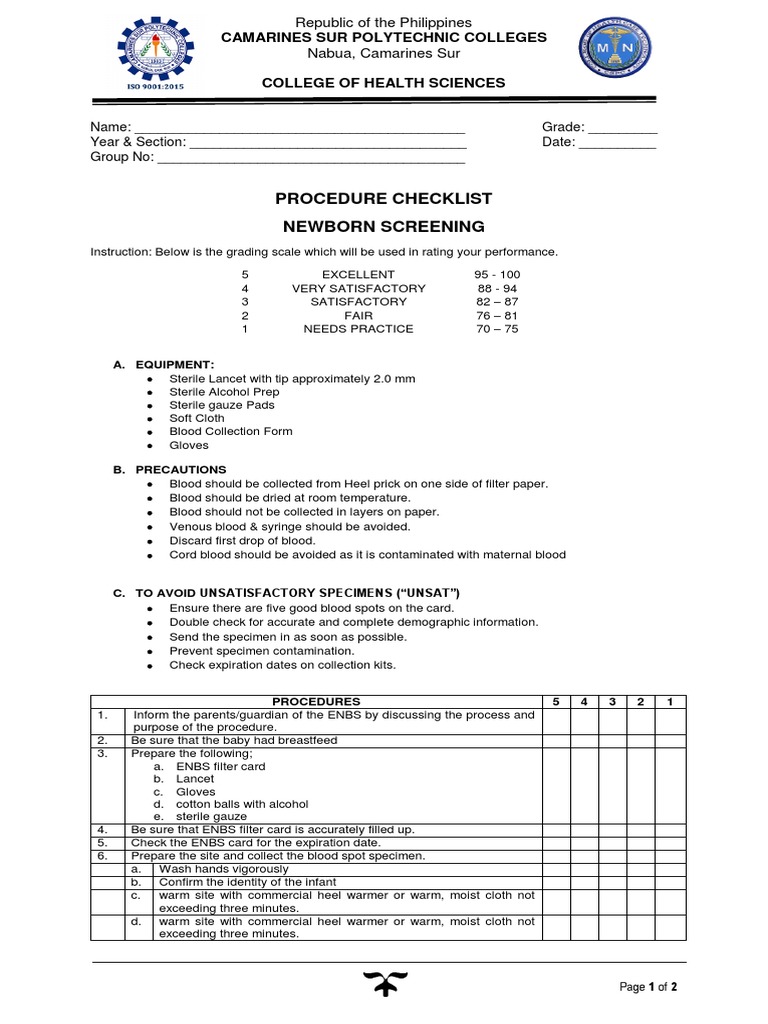 Checklist Procedures (NBS) | PDF