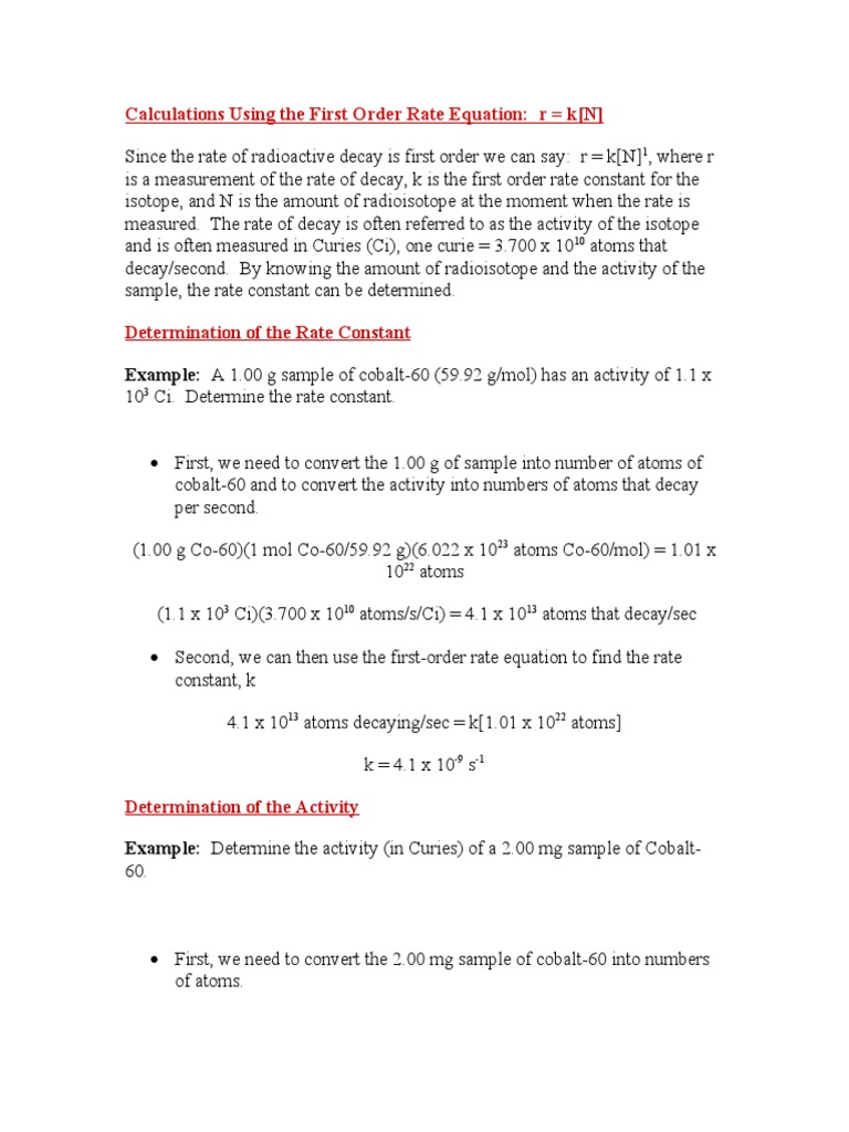 Calculations Using The First Order Rate Equation | PDF | Radioactive ...