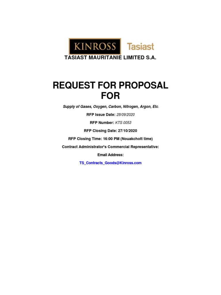 RFP for Gas Supply at Tasiast Mine | PDF | Request For Proposal | Due ...