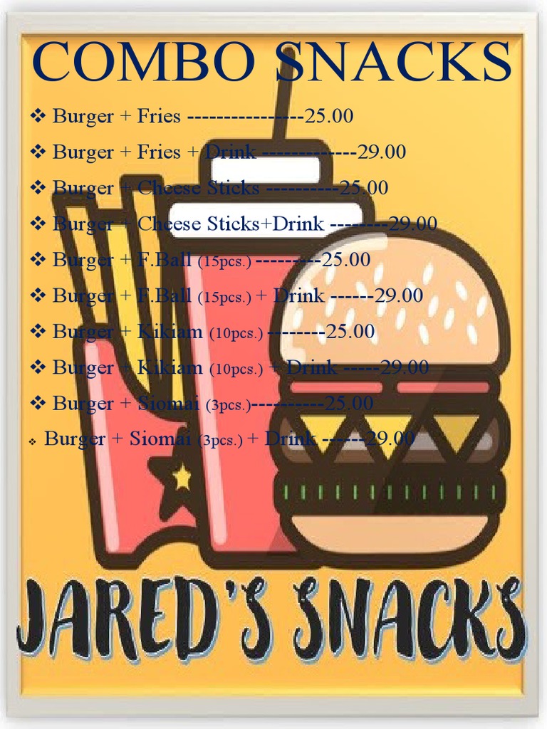 Combo Snacks: (15pcs.) (15pcs.) (10pcs.) (10pcs.) (3pcs.) (3pcs.) | PDF