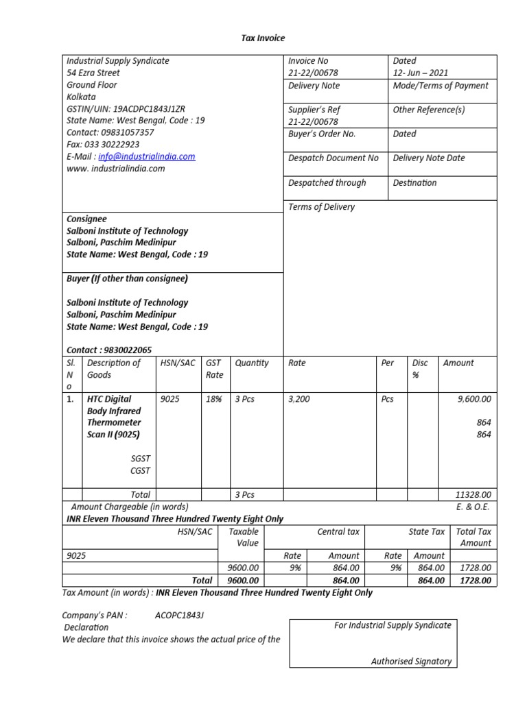 Thermal Gun Tax Invoice | Download Free PDF | Invoice | Policy