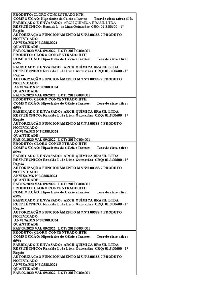 Etiqueta - Cloro | PDF | Cloro | Química Ambiental