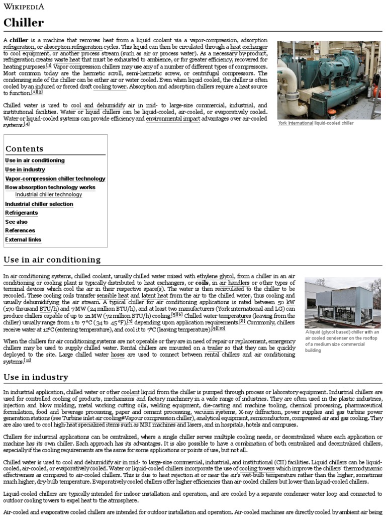 Chiller - Wikipedia | PDF | Chemical Engineering | Atmospheric ...