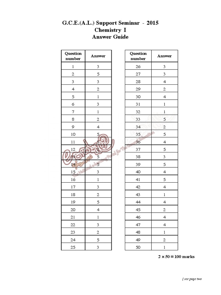 2015 A.L. Chemistry Answer Guide | PDF | Amine | Chemical Bond
