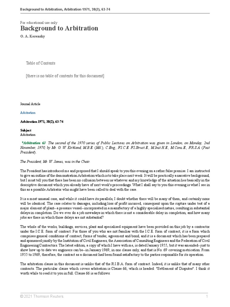 Background To Arbitration | PDF | Arbitration | Arbitral Tribunal